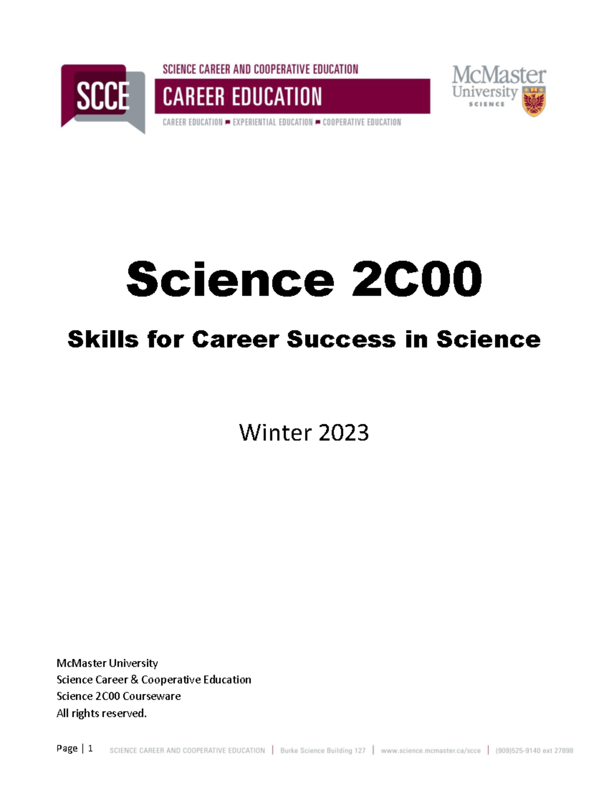 Winter 2023 Course Ware - Science 2C00 - Science 2C Skills for Career ...