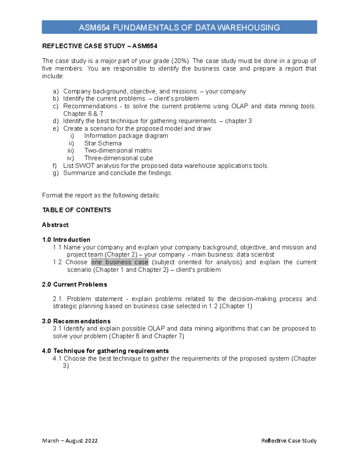 Reflective CASE Study ASM654 March - August 2022 - REFLECTIVE CASE ...
