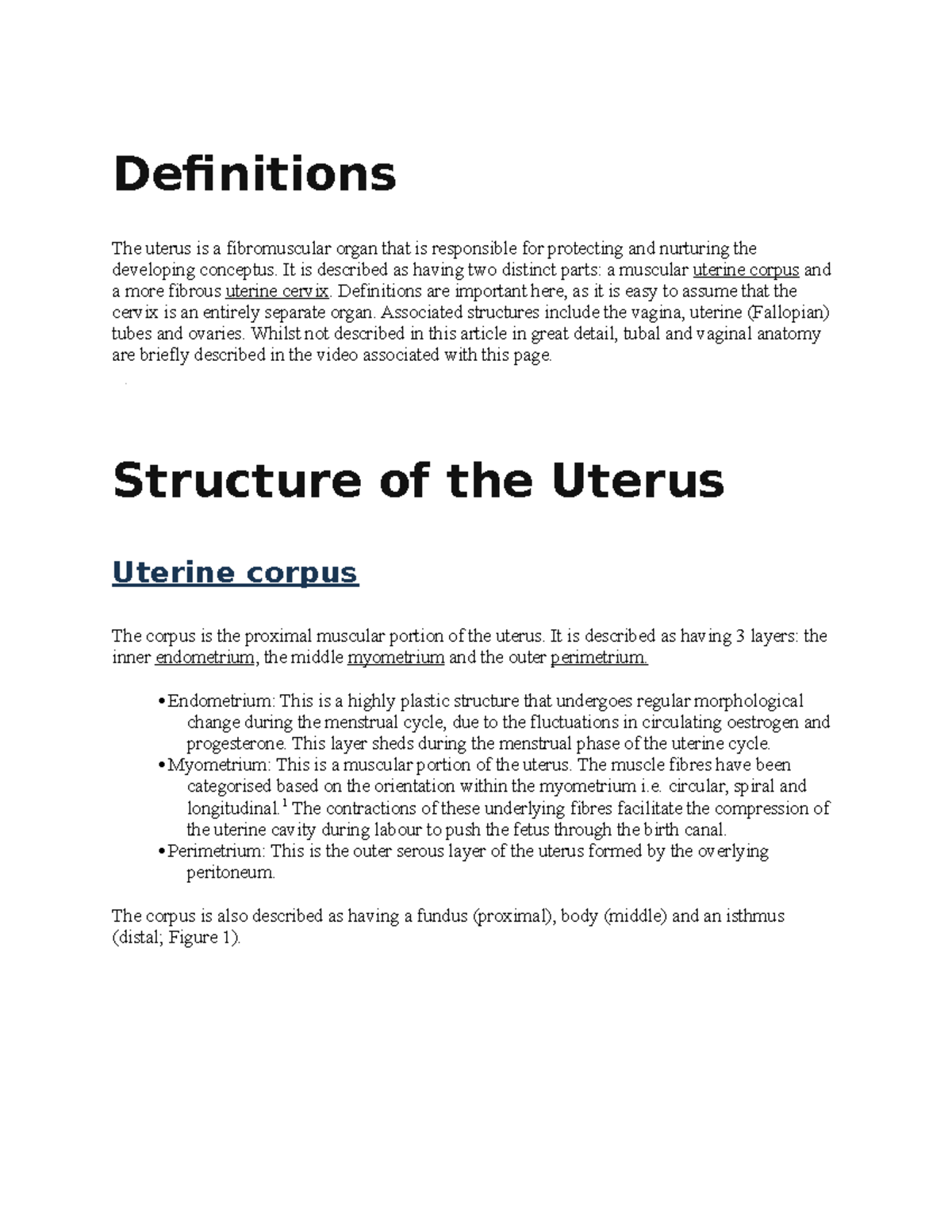 Anatomy of the uterus - Definitions The uterus is a fibromuscular organ ...