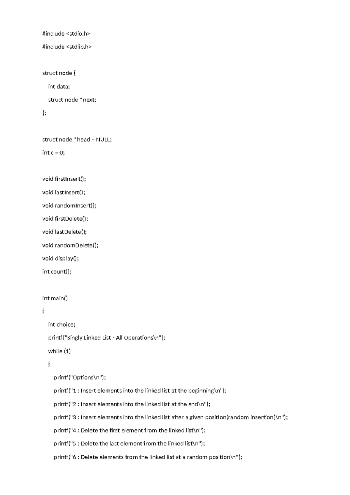 Sll new - #include #include struct node { int data; struct node *next; - Studocu