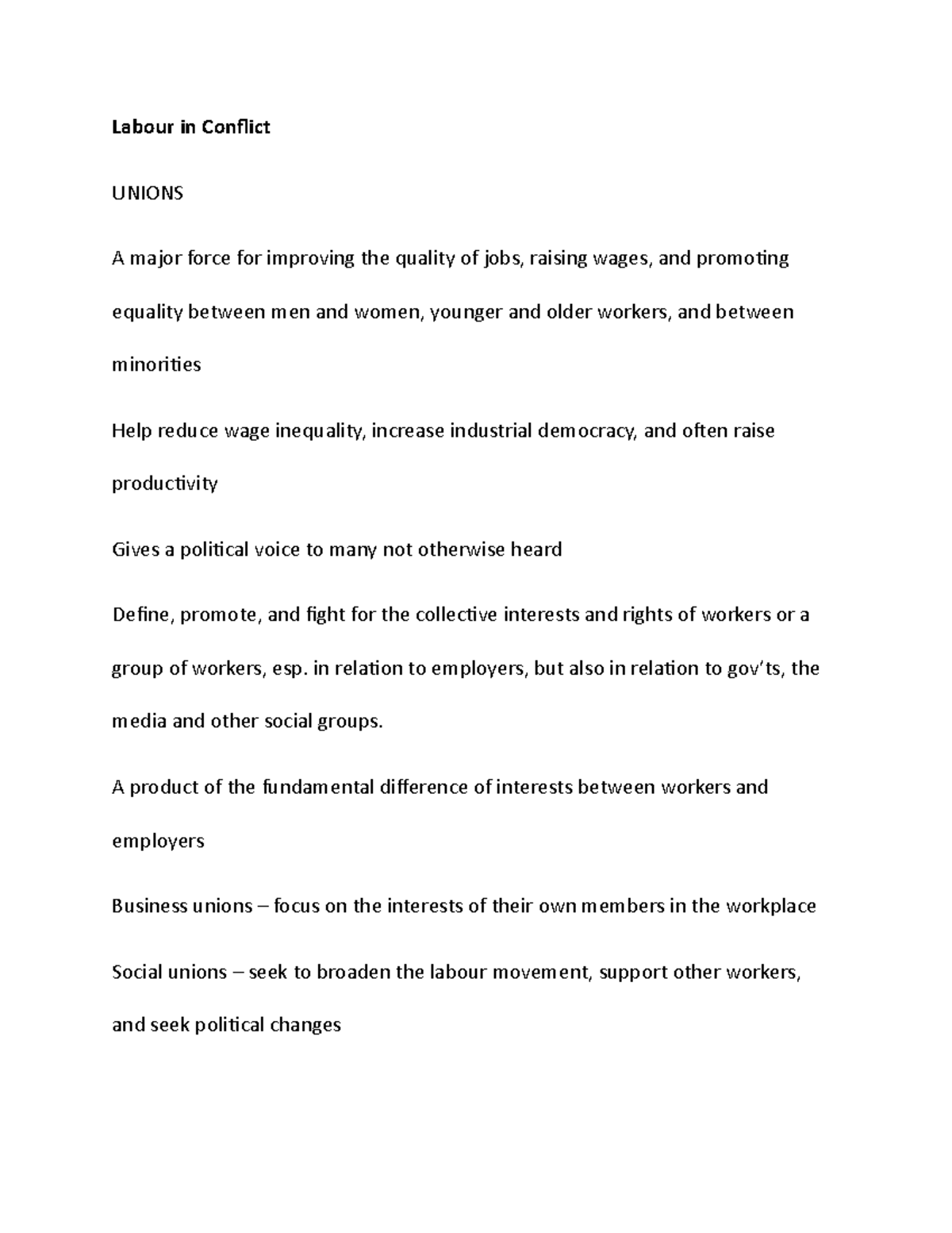 AP-SOSC-1510 Lecture Notes 14 - Labour in Conflict UNIONS A major force ...