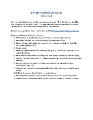 168 Chapter 1 Learning Objectives F24 - BIO 168 Learning Objectives Chapter 1 These learning ...