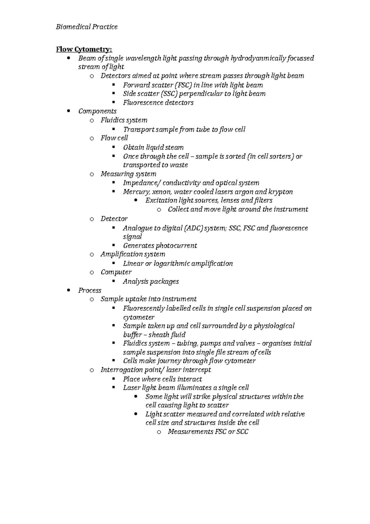 Flow Cytometry Lecture Notes - Biomedical Practice Flow Cytometry: Beam ...