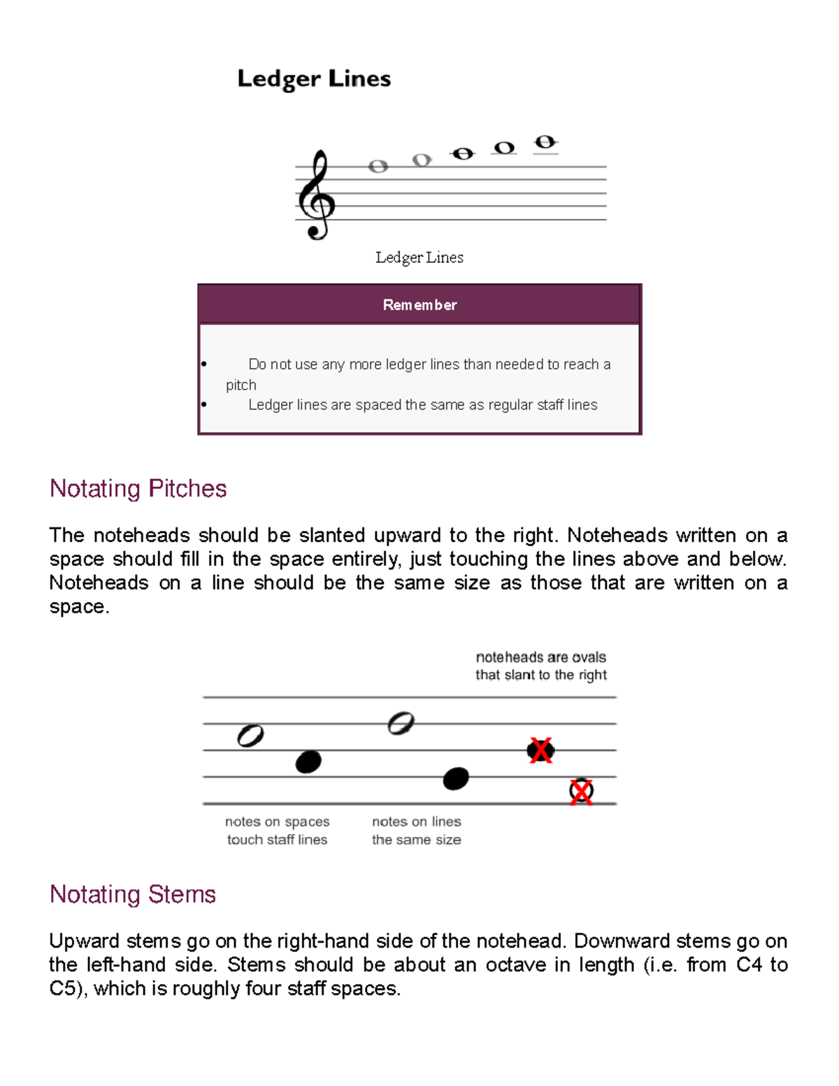 Section 2 - THE Staff - Ledger Lines Remember Do not use any more ...