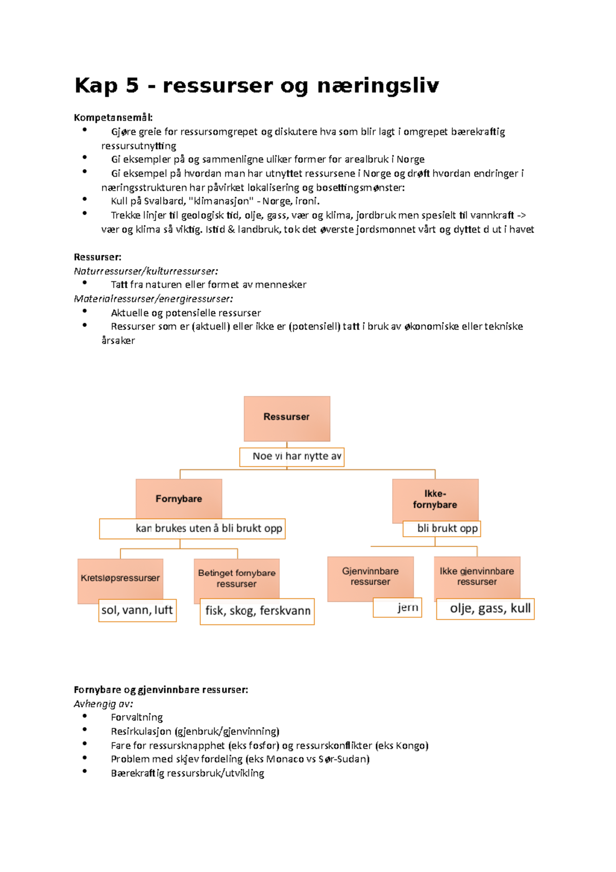 Kap 5 ressurser - kap 5 - Kap 5 - ressurser og næringsliv Kompetansemål ...