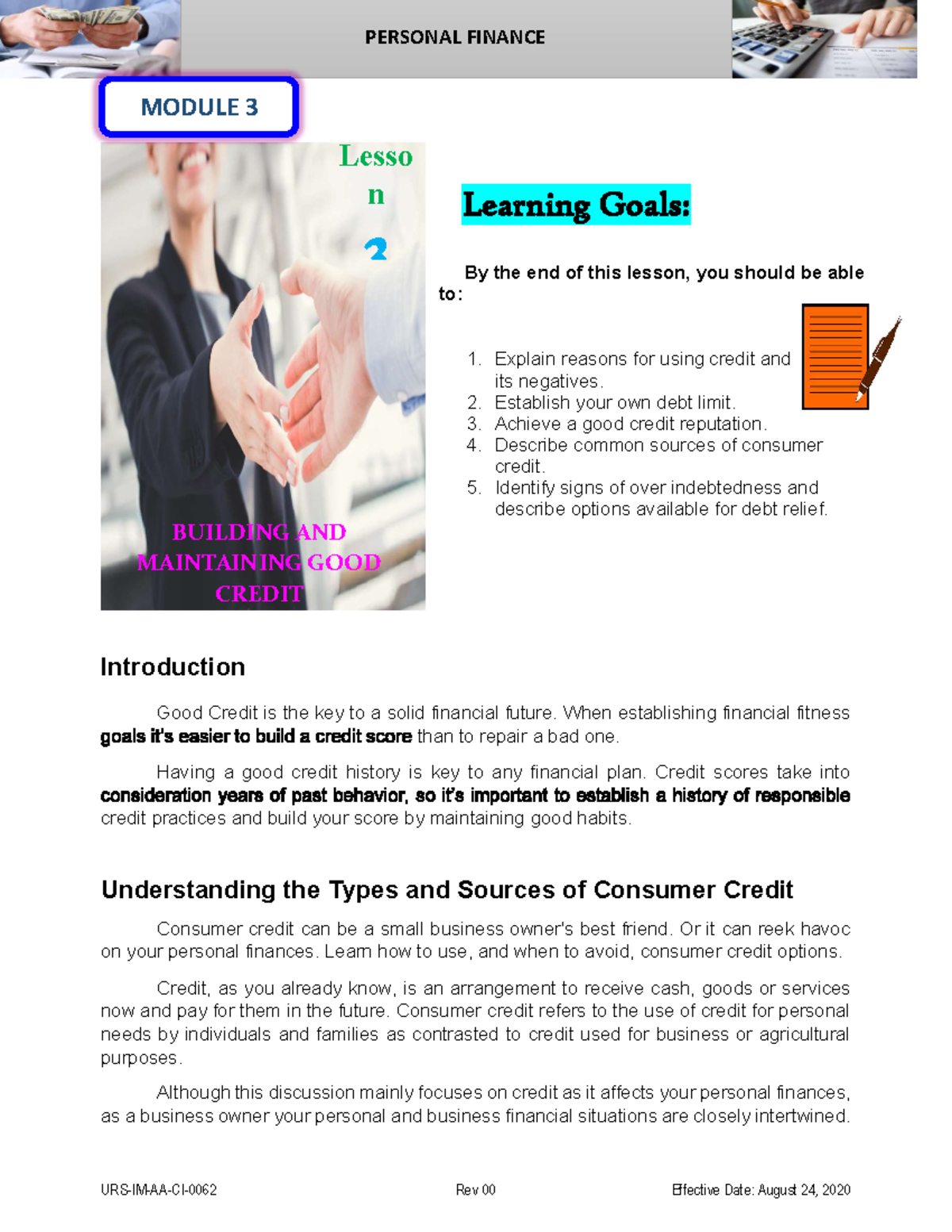 Good Credit - By the end of this lesson, you should be able to: Explain ...