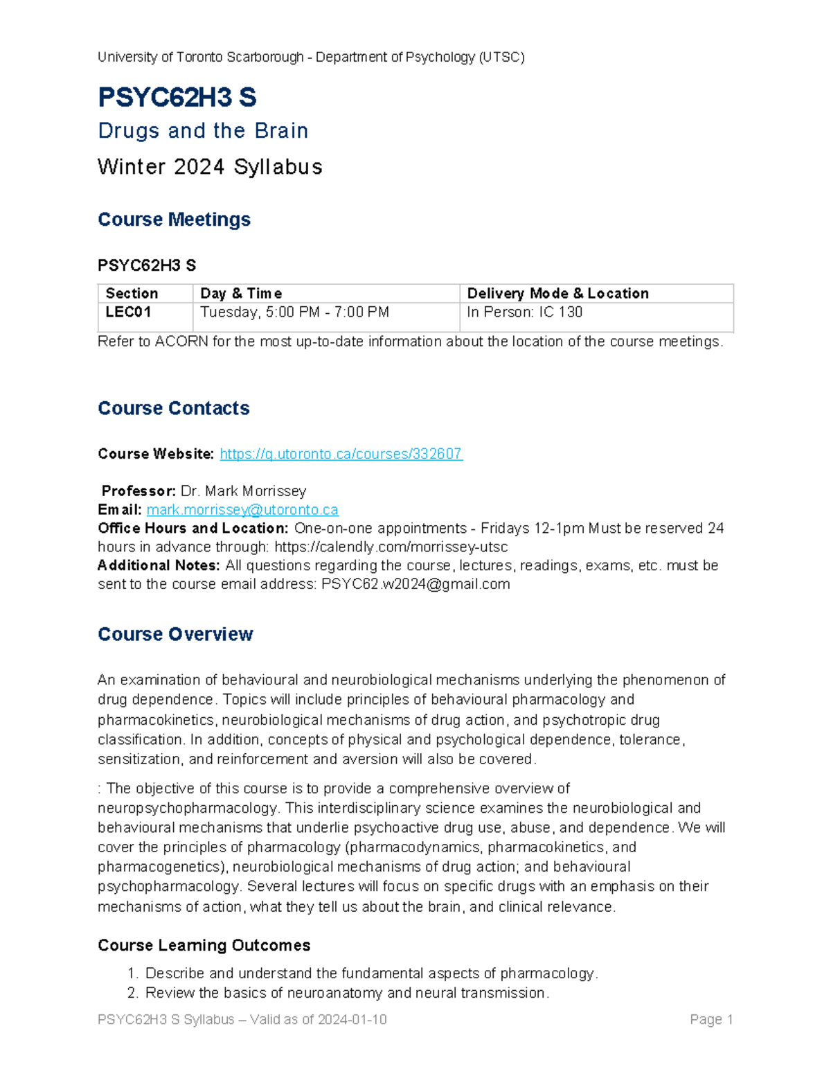 PSYC62 H3S-2024 Winter Syllabus-20231218 - University of Toronto Scarborough - Department of ...