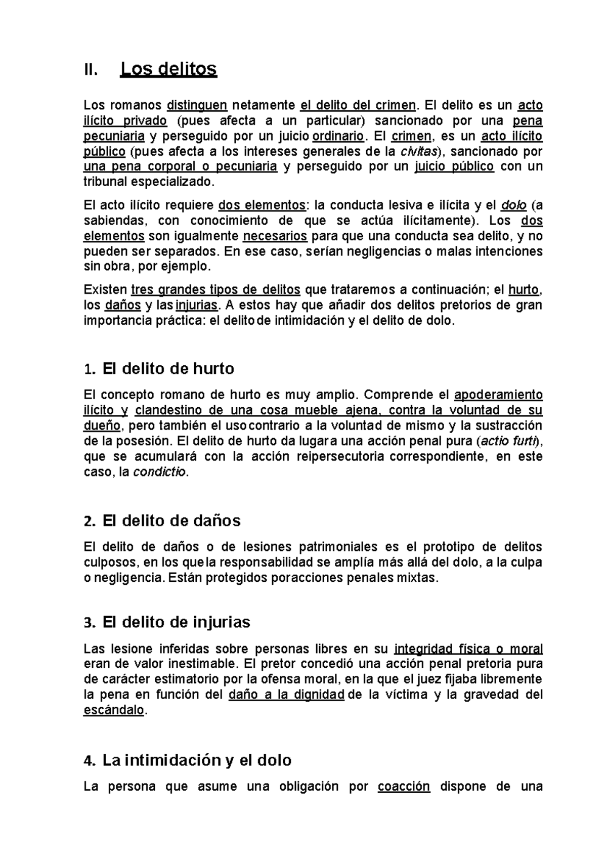 Los delitos - Derecho romano - II. Los delitos Los romanos distinguen ...