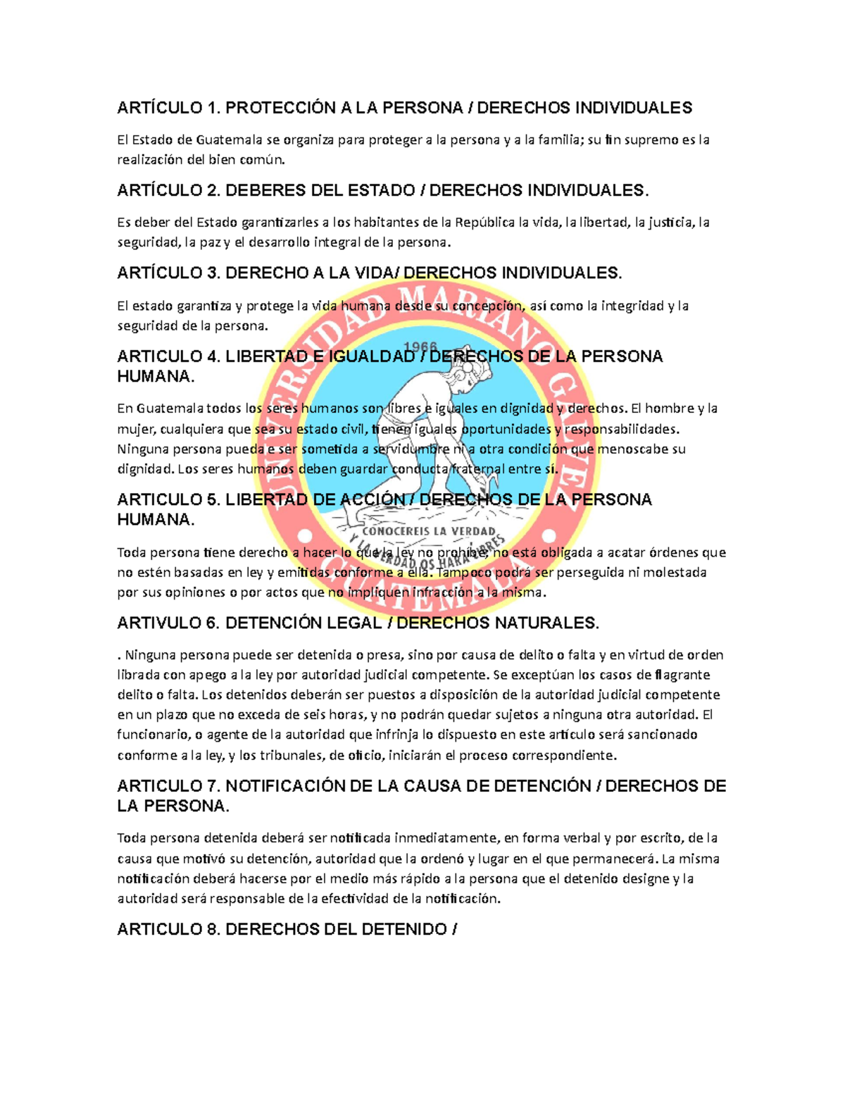 Constitucion Politica DE LA Republica DE Guatemala 23323 - ARTÍCULO 1 ...