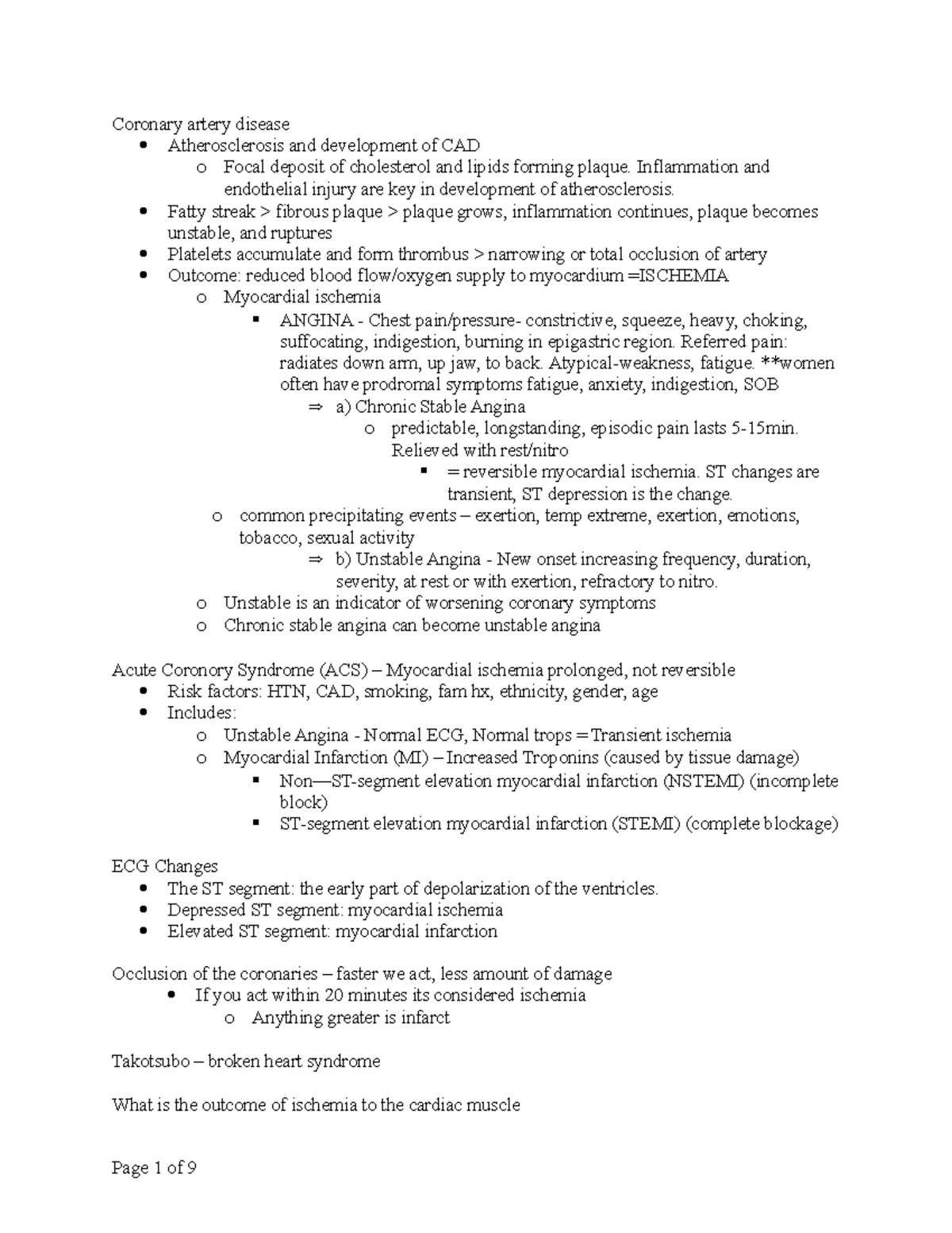 2161 Week 3 - Coronary Artery Disease and ACS Lecture - Coronary artery ...