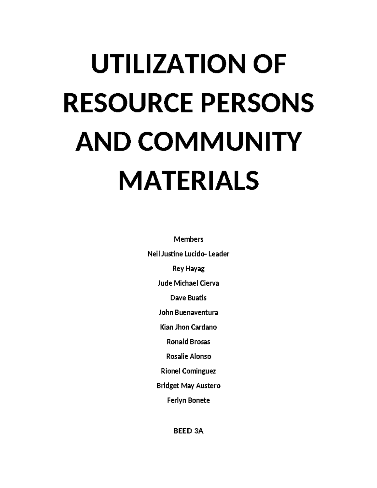 Document - Notes - UTILIZATION OF RESOURCE PERSONS AND COMMUNITY ...