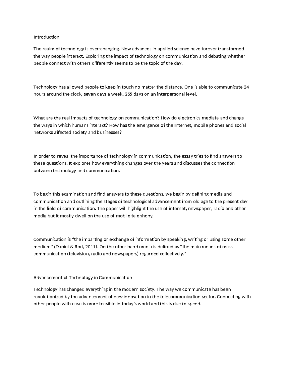 Technology - summary questions for revision - Introduction The realm of ...