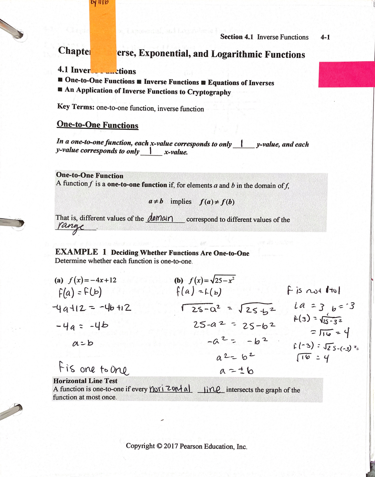 Precal 4 - percale notes prof week - Section 4 Inverse Functions Chapte ...