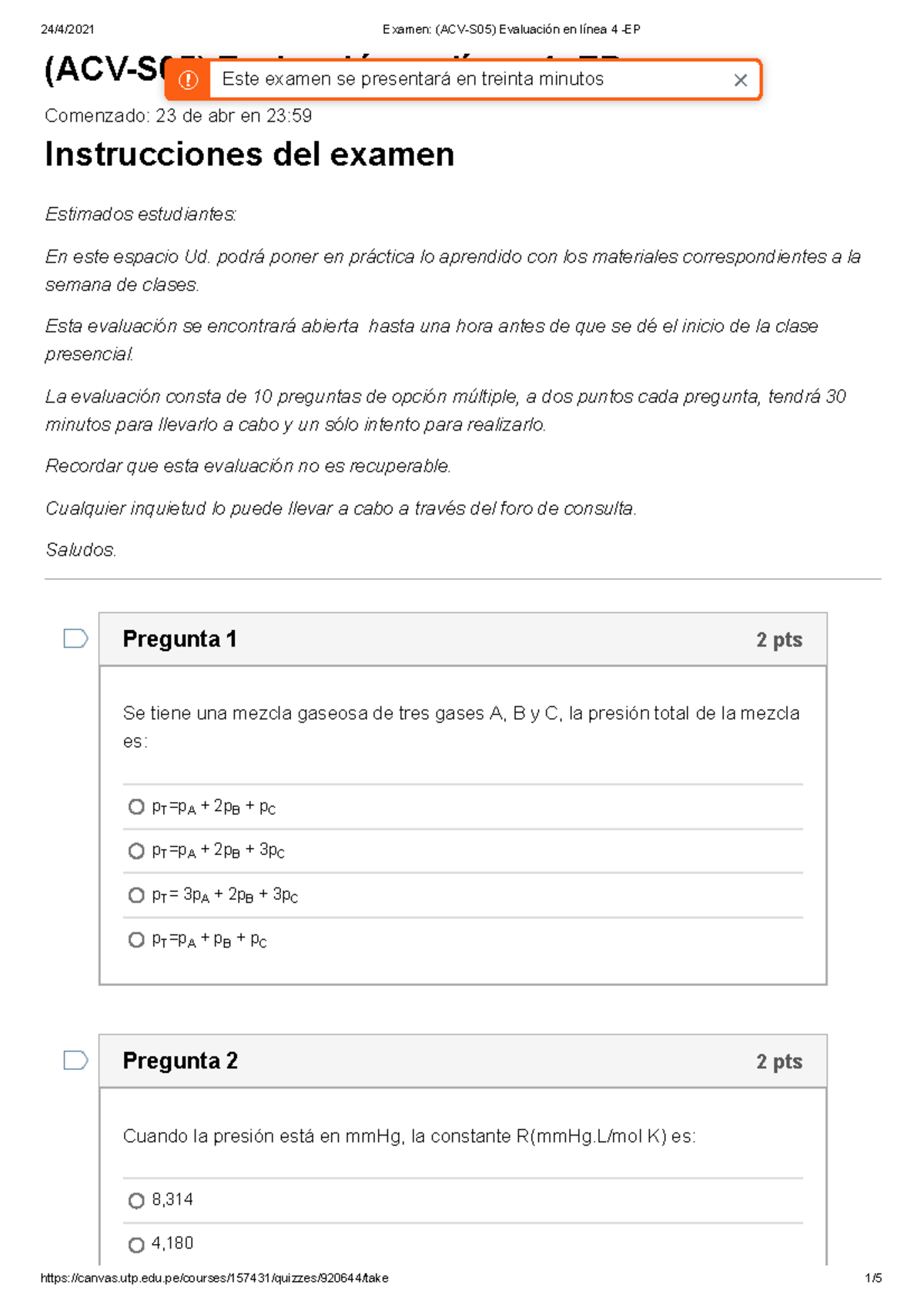 Examen (ACV-S05) Evaluación en línea 4 -EP - (ACV-S05) Evaluación en línea 4 -EP Comenzado: 23 ...