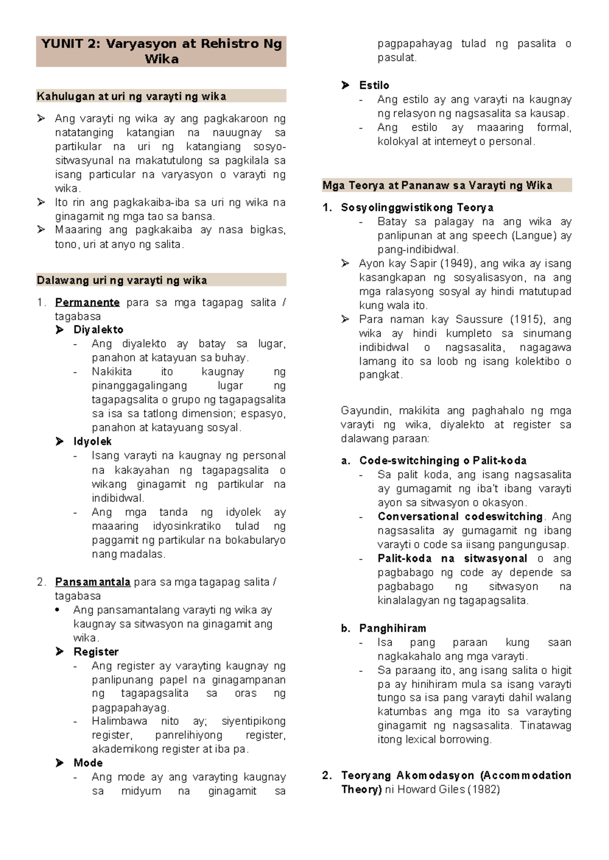 YUNIT 2: Varyasyon at Rehistro Ng Wika - YUNIT 2: Varyasyon at Rehistro ...