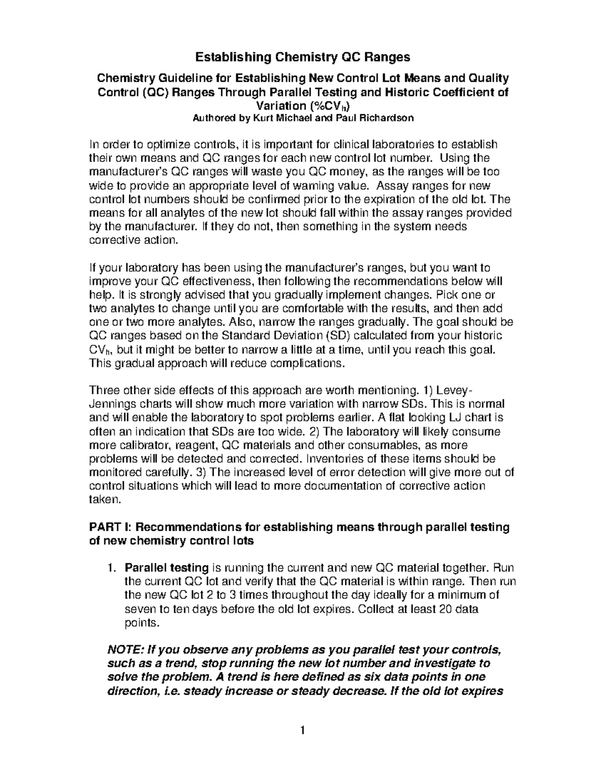 Establishing Chemistry QC Ranges - Chemistry Guideline for Establishing ...