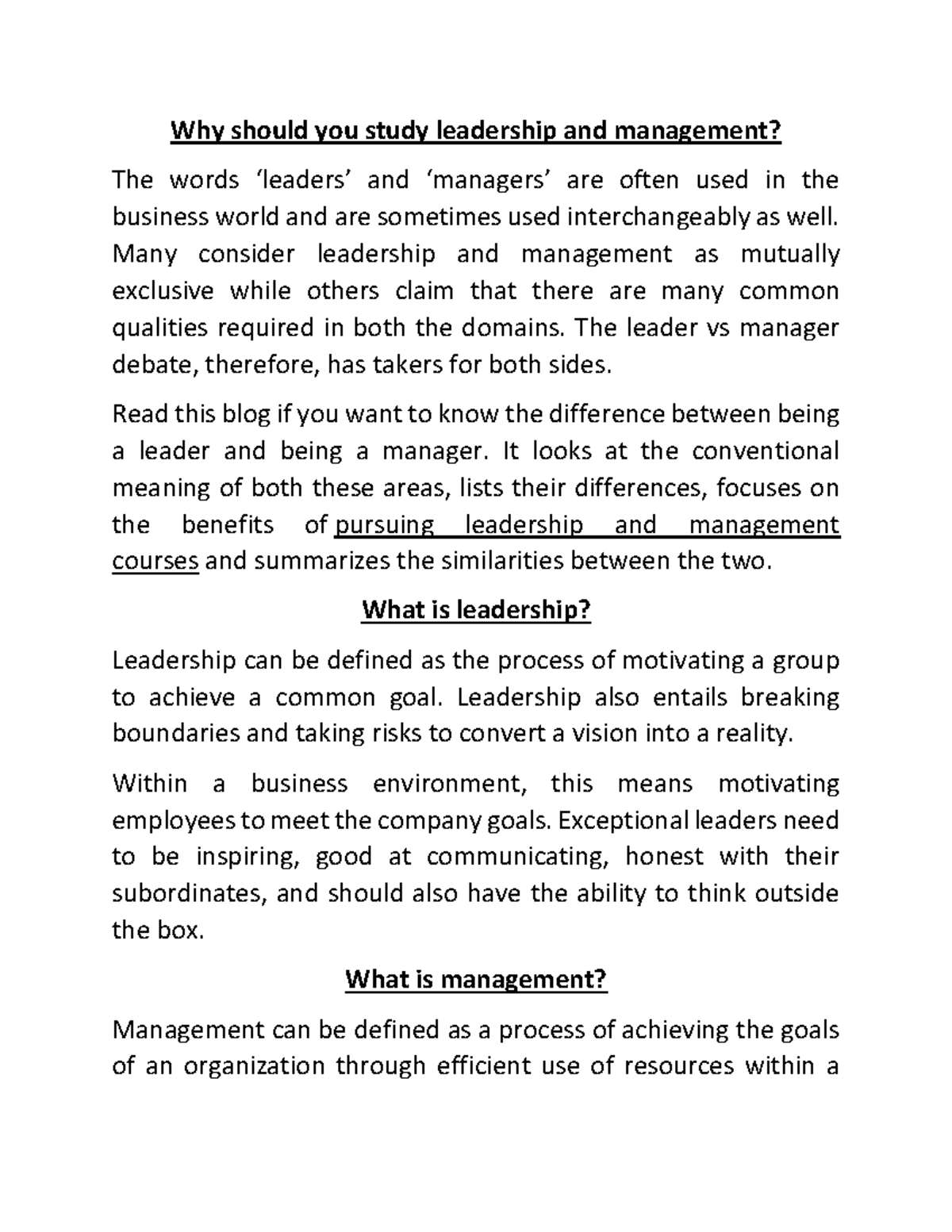 Why should you study leadership and management - Many consider ...