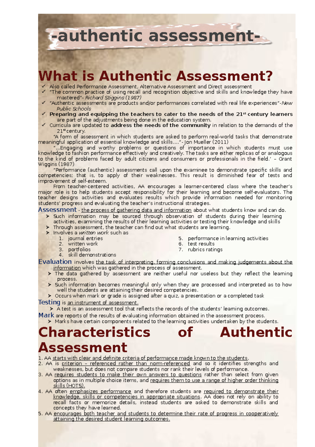 WHAT IS Authentic Assessment aUTHENTIC Assessment - What is Authentic ...