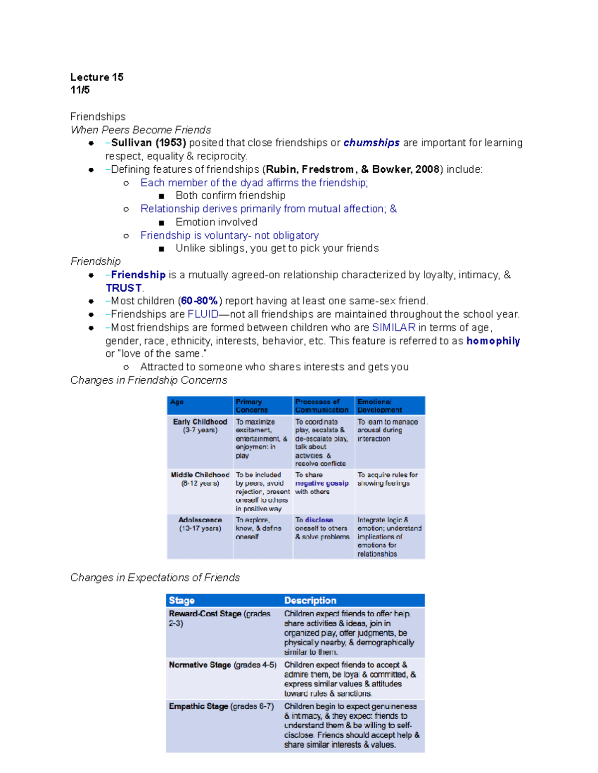 Psych 353 Lecture 15 11/5 - Lecture 15 11/ Friendships When Peers ...