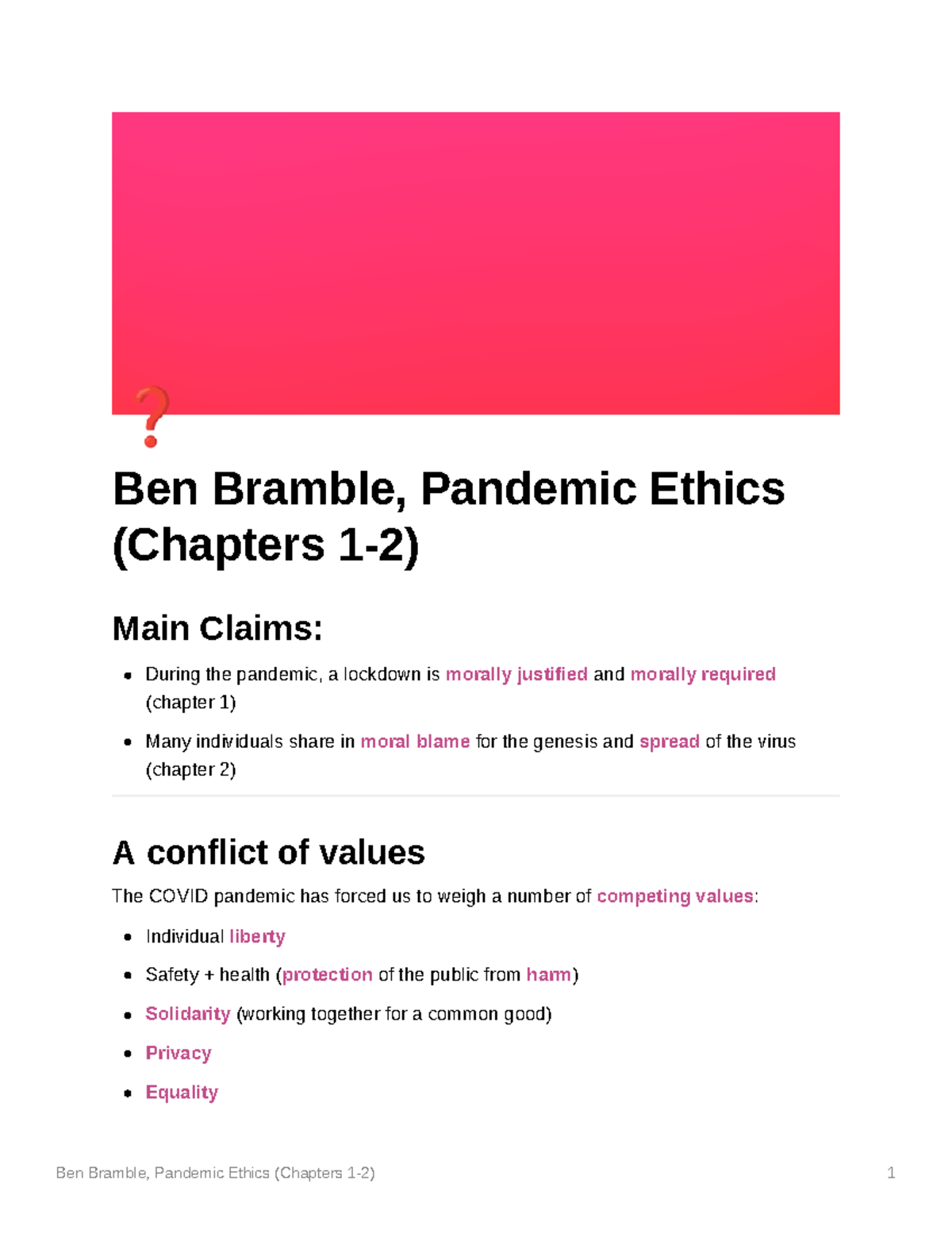 Ben Bramble Pandemic Ethics (Chapters 1-2) - Ben Bramble, Pandemic ...
