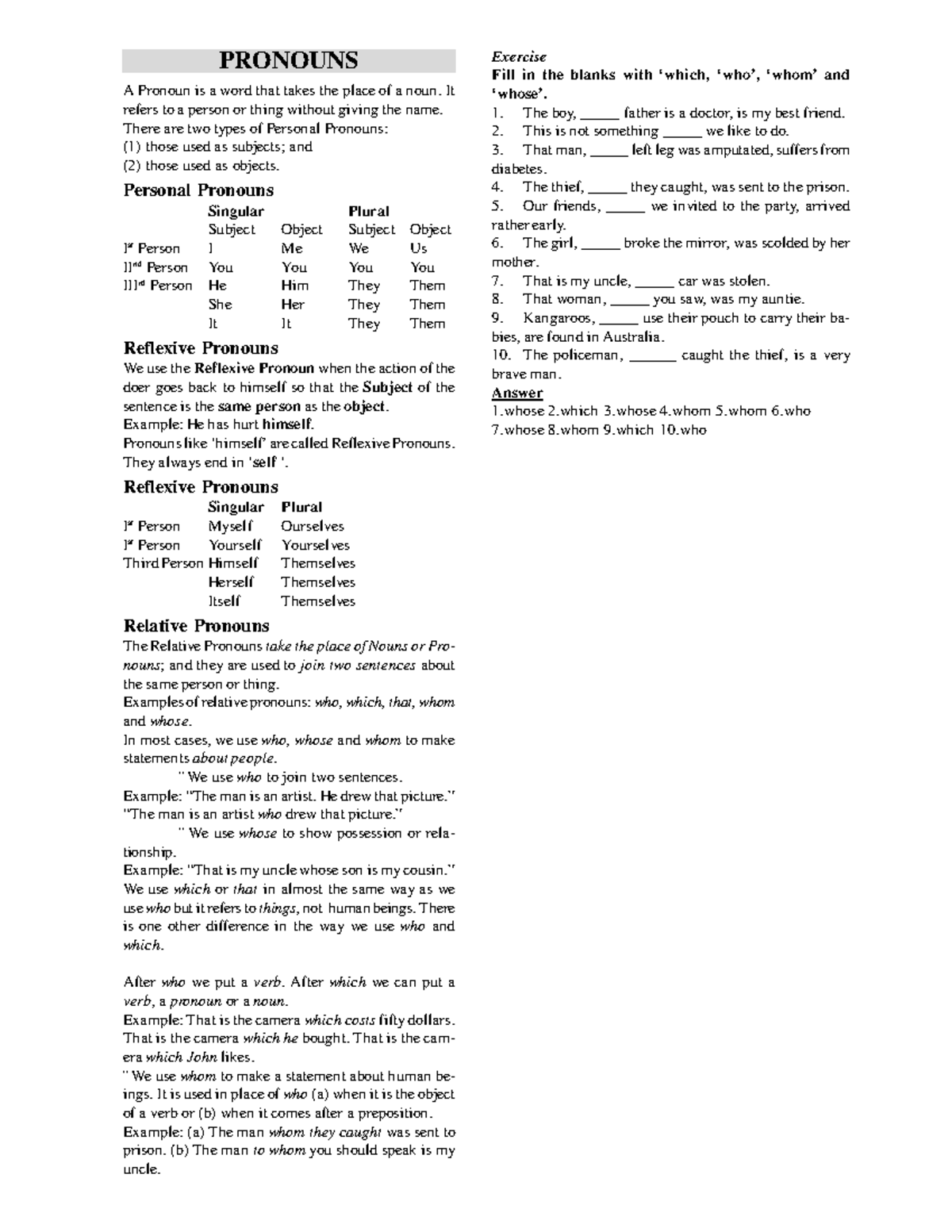 English Practice test- Pronouns - PRONOUNS A Pronoun is a word that ...
