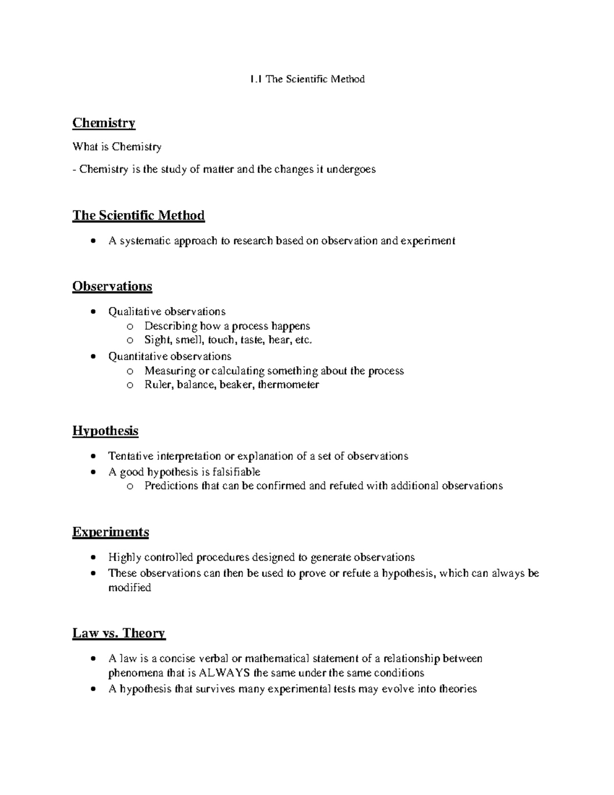 Chem Notes (1.1 Scientific Method) - 1 The Scientific Method Chemistry ...