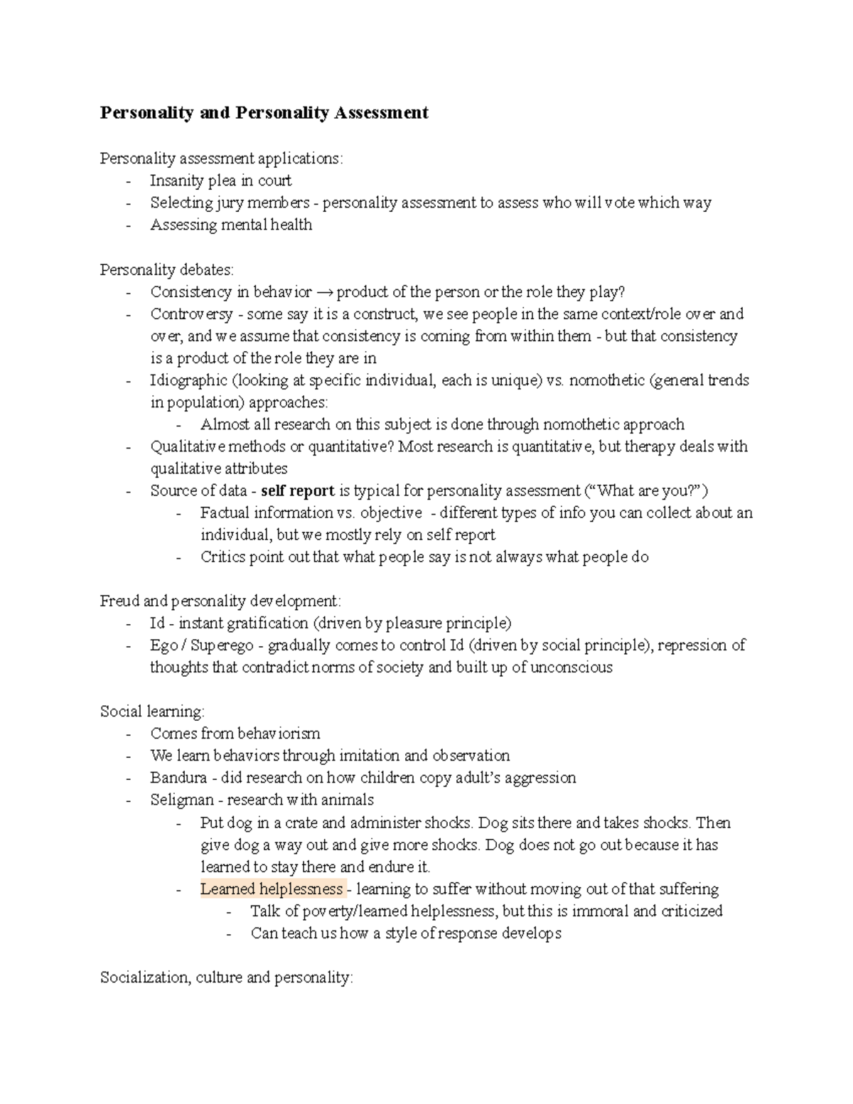 Lecture: Personality and Personality Assessment - Personality and ...