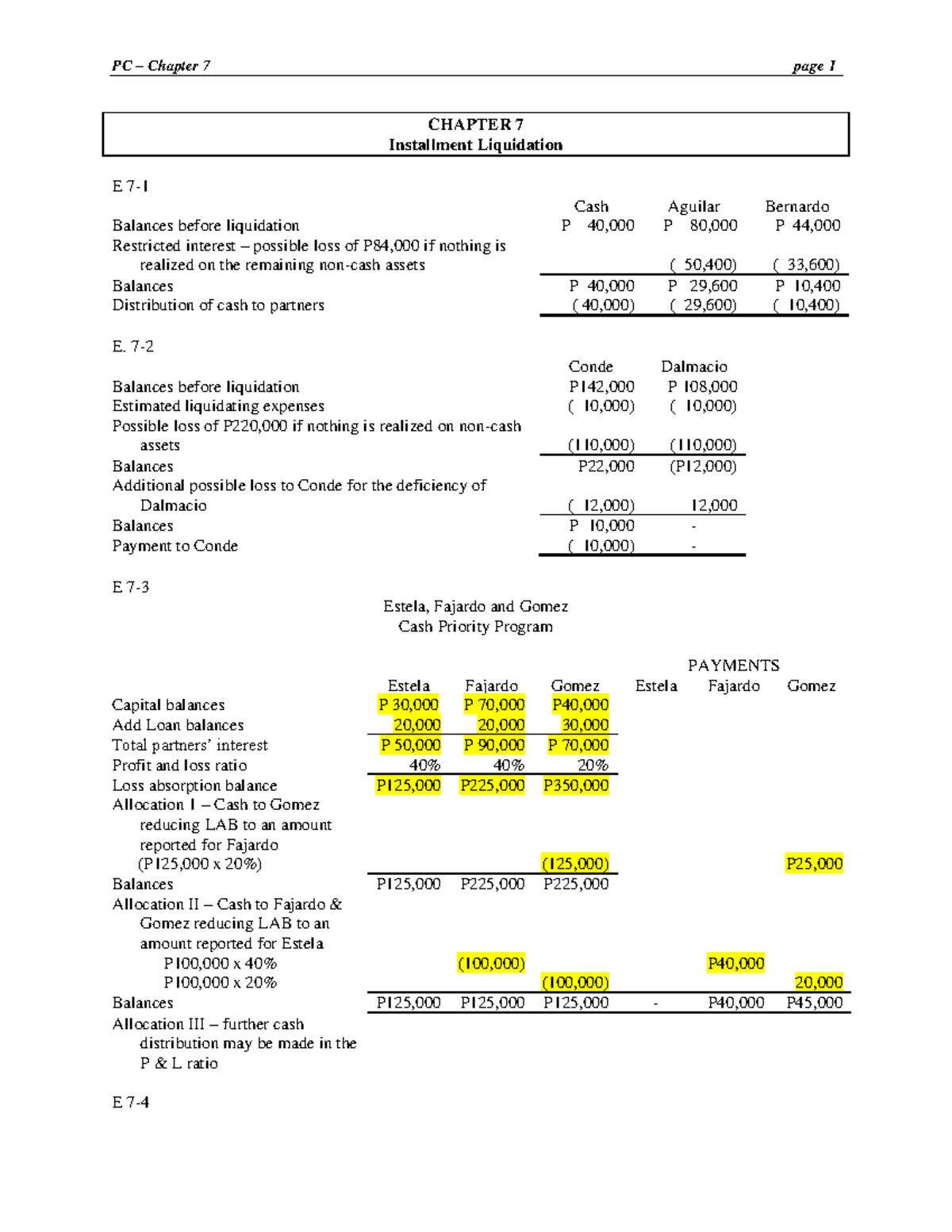 Chapter 7 Installment Liquidation exercises and problems - CHAPTER 7 ...
