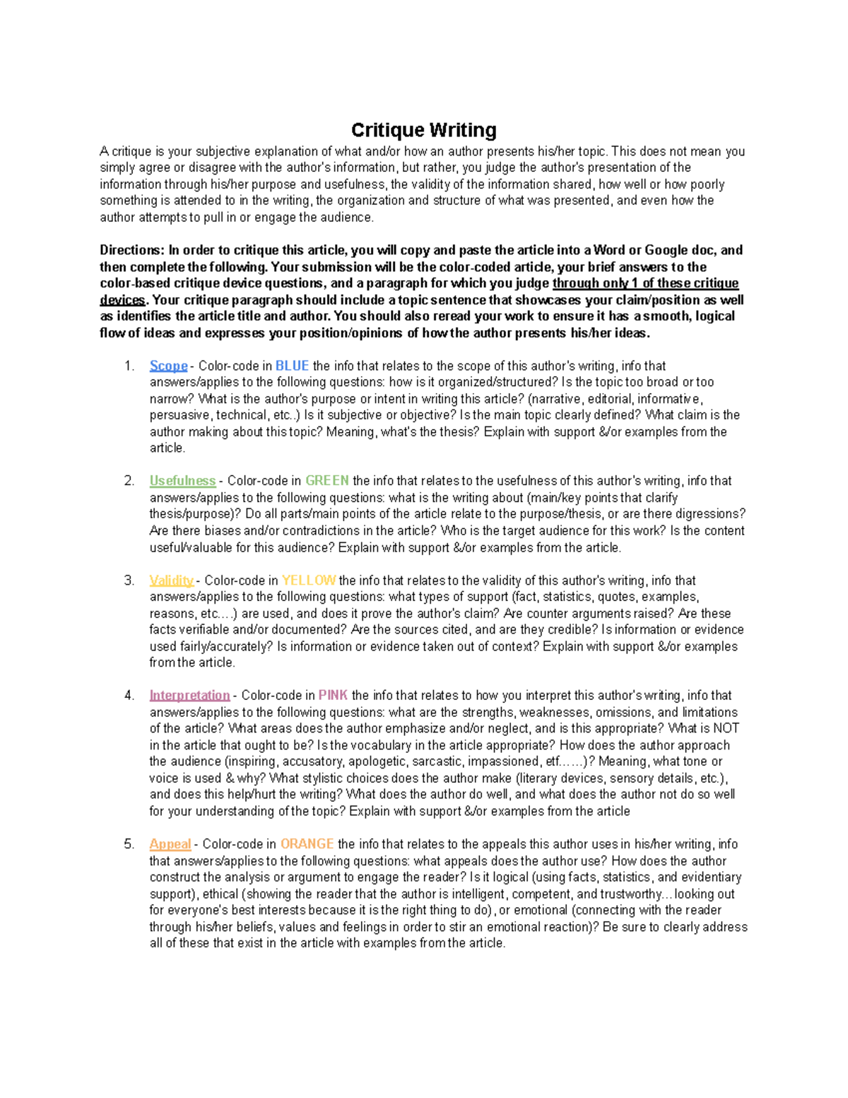 Critique Writing-Sexting - Critique Writing A critique is your ...