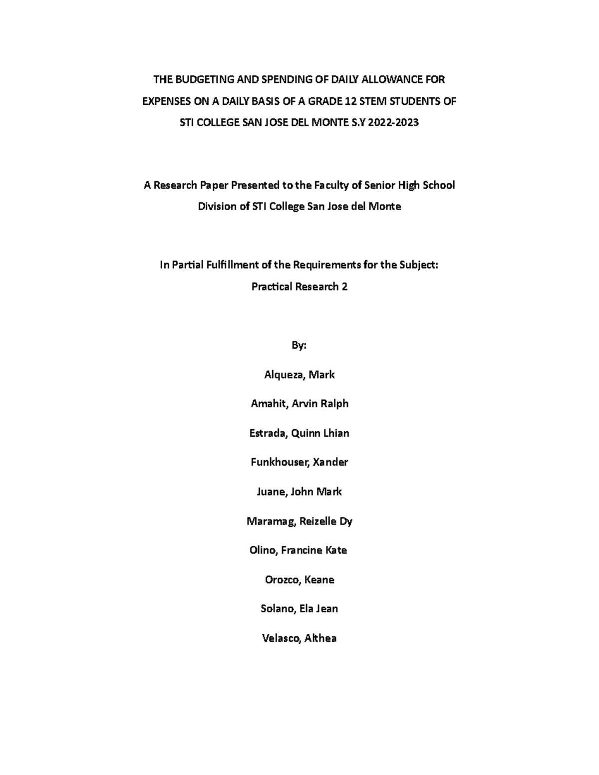 PR2 - ... - THE BUDGETING AND SPENDING OF DAILY ALLOWANCE FOR EXPENSES ...