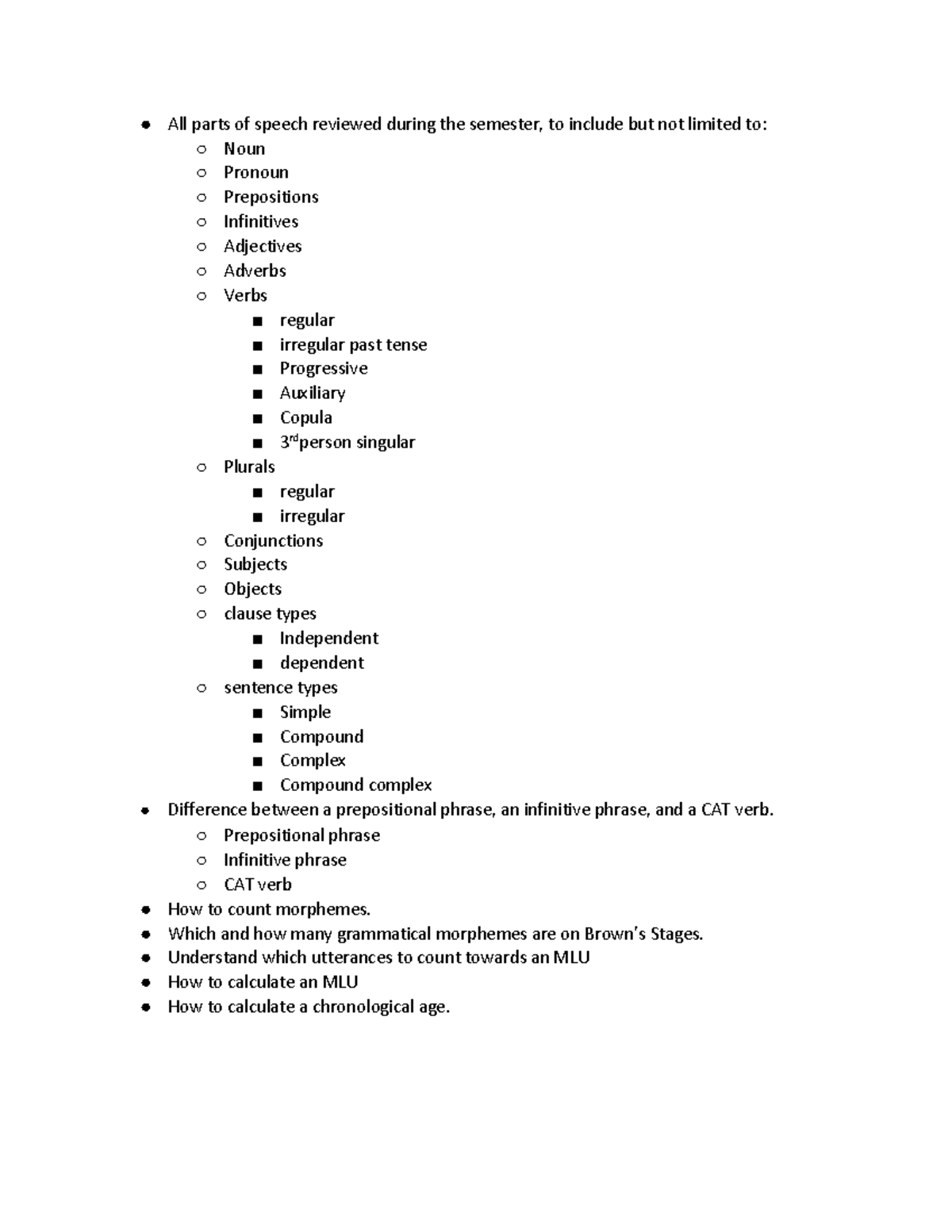 Final study guide- Lang Dev Lab - All parts of speech reviewed during ...