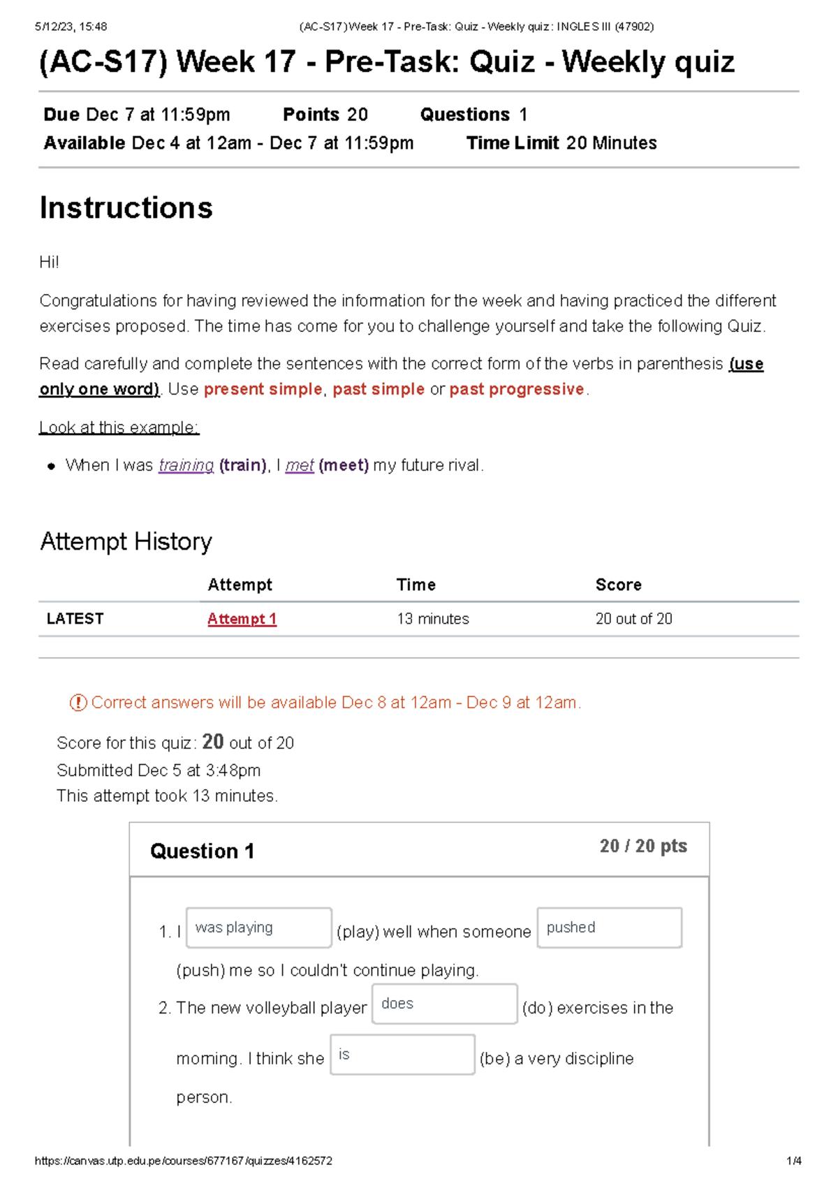 (AC-S17) Week 17 - Pre-Task Quiz - Weekly quiz Ingles III (47902) - (AC ...