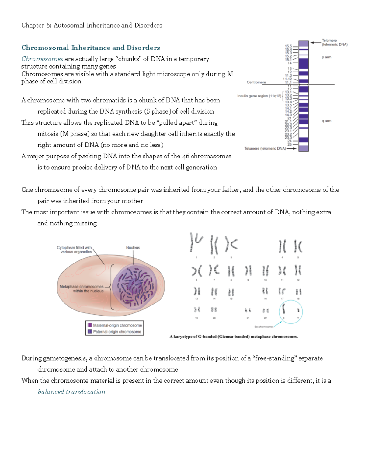 Chapter 6 - notes - Chapter 6: Autosomal Inheritance and Disorders ...
