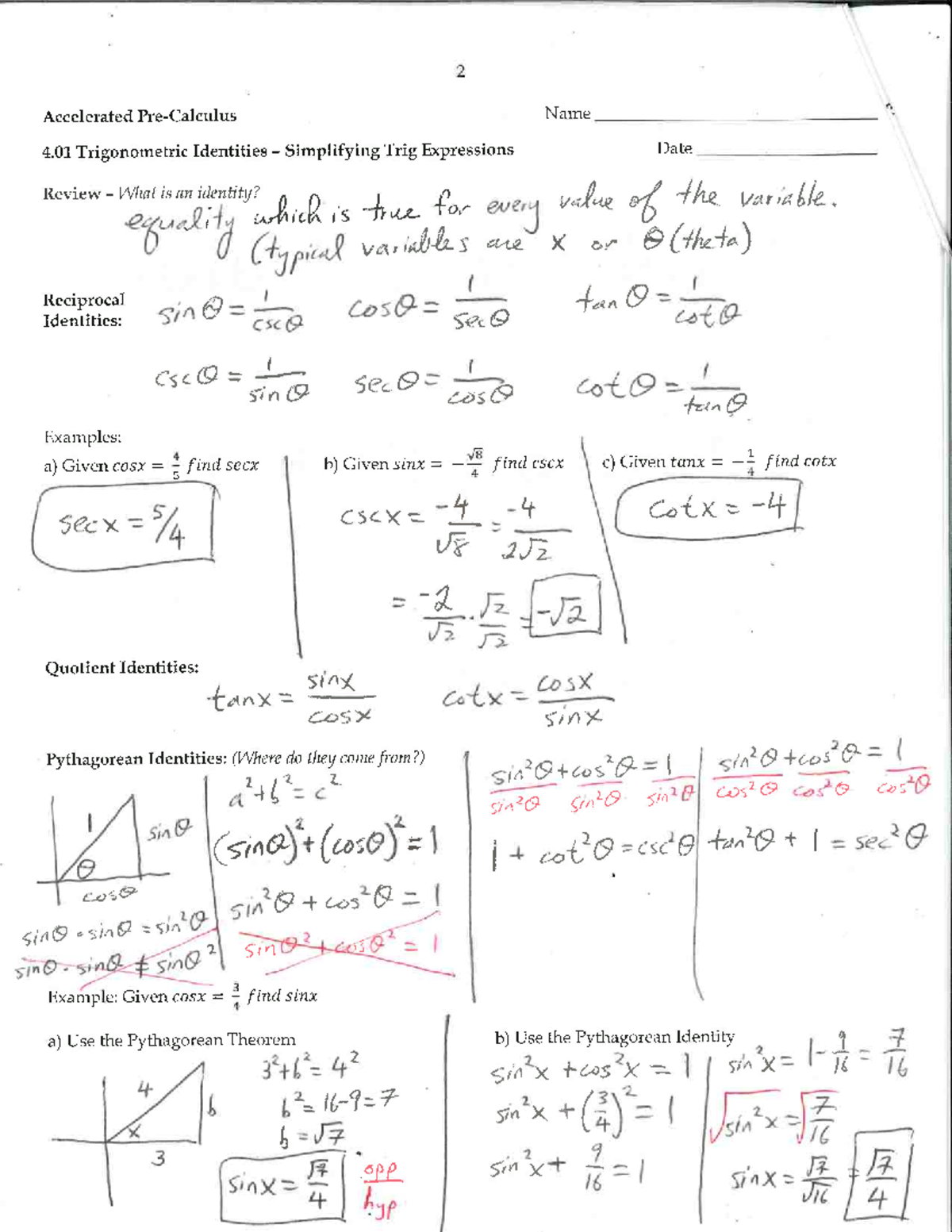 Trignometric Identities - Studocu