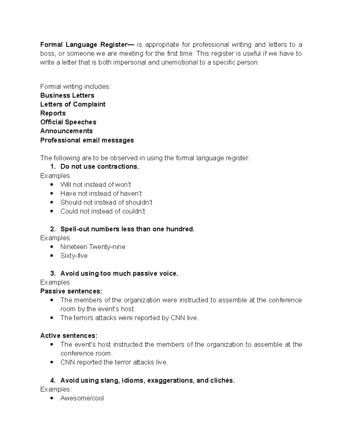 PURPOSIVE COMAuditory - Formal Language Register— is appropriate for ...
