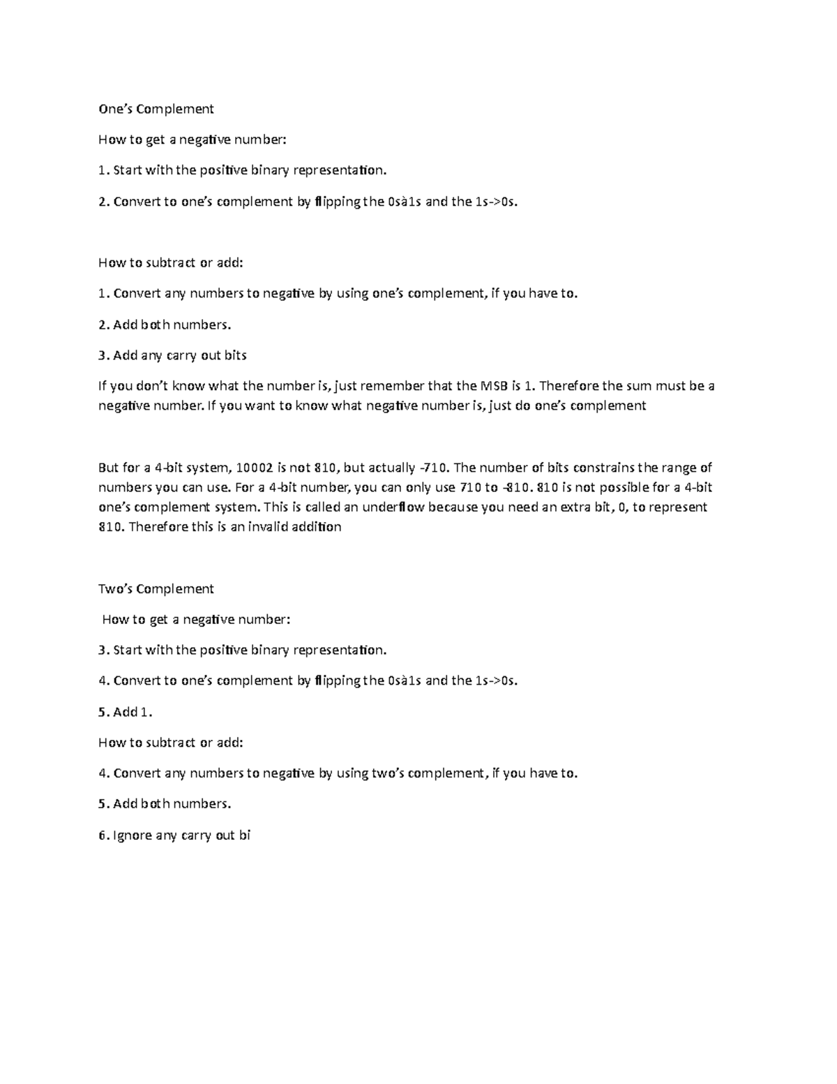 One and two compliment - Lecture notes 8 - One’s Complement How to get ...