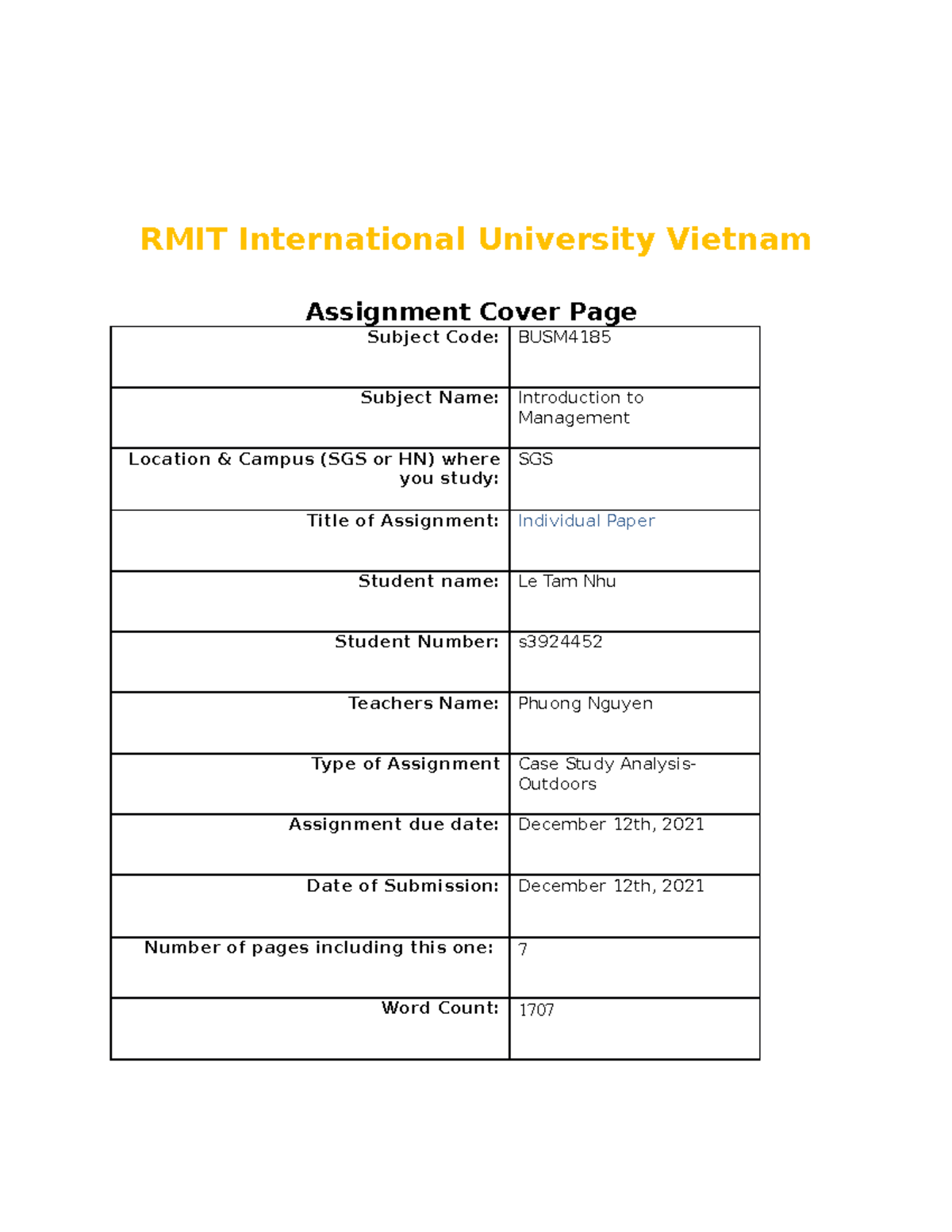 RMIT International University Vietnam - Business Information Systems ...