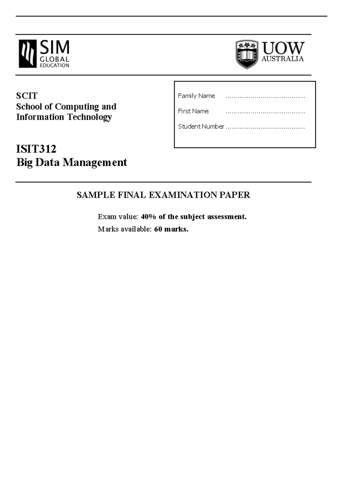 Sample Examination Paper 2020 SIM - SCIT School of Computing and ...