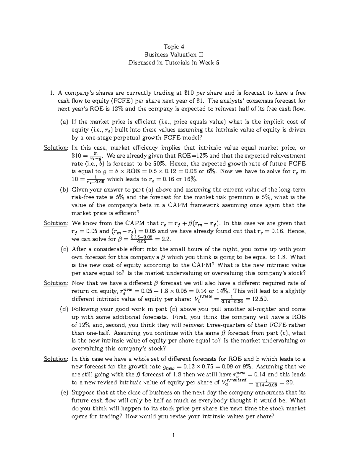 Bvt4sol - Lecture Notes - Topic 4 Business Valuation II Discussed in ...
