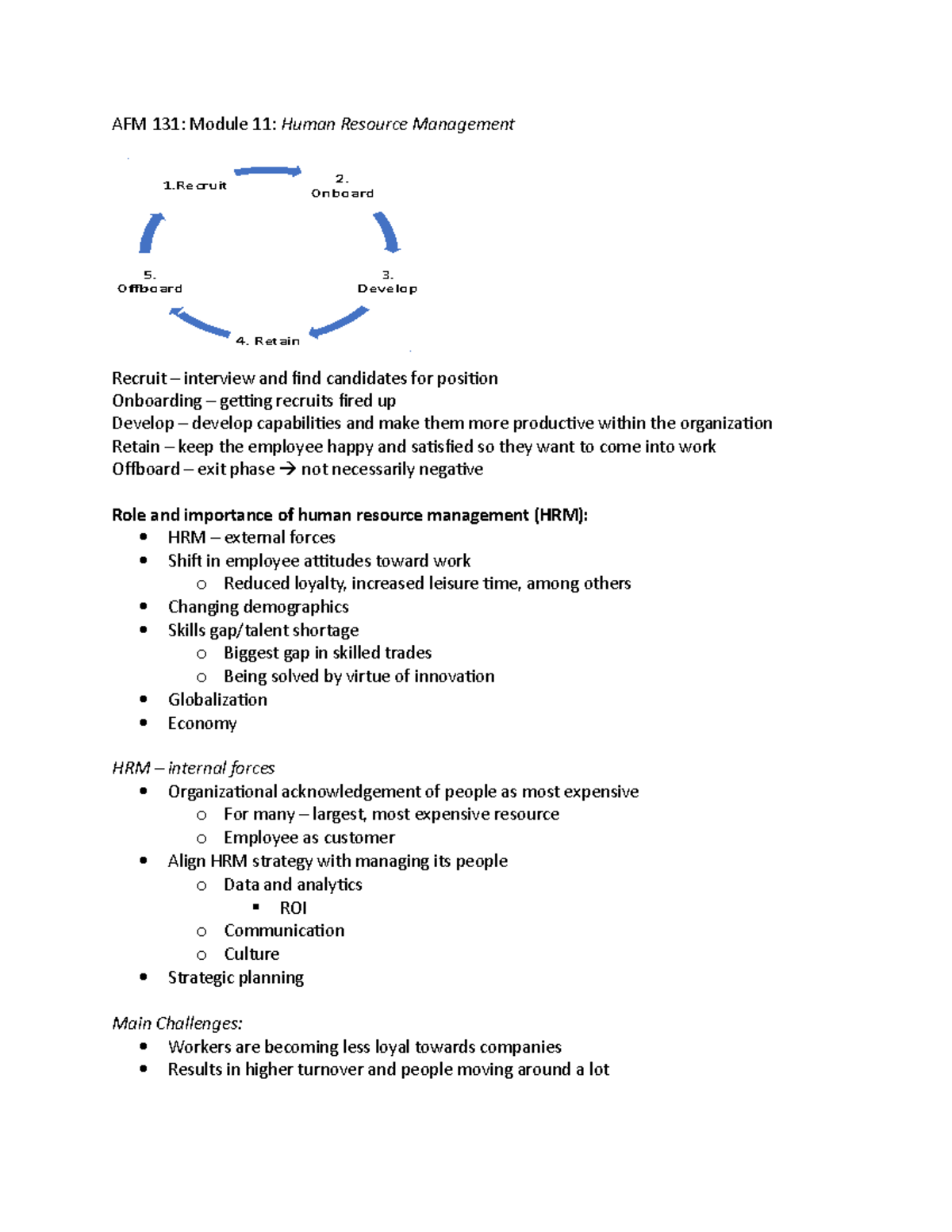 Module 11 Notes - AFM 131: Module 11: Human Resource Management Recruit ...