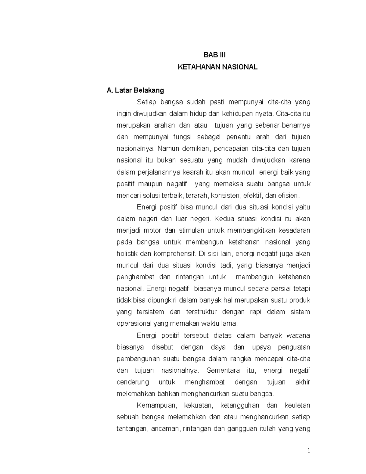 Pkn draft-3 - Pendidikan Kewarganegaraan - BAB III KETAHANAN NASIONAL A ...
