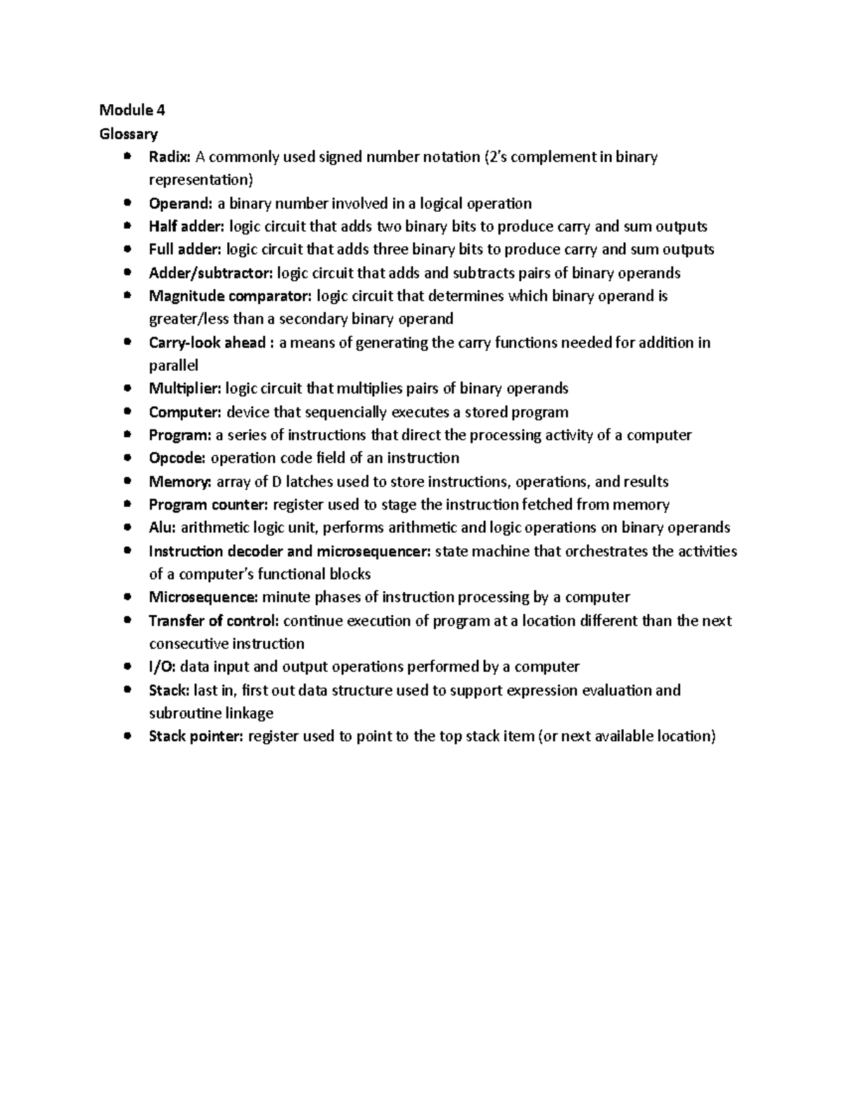 Module 4 Vocab - Module 4 Glossary Radix: A commonly used signed number ...