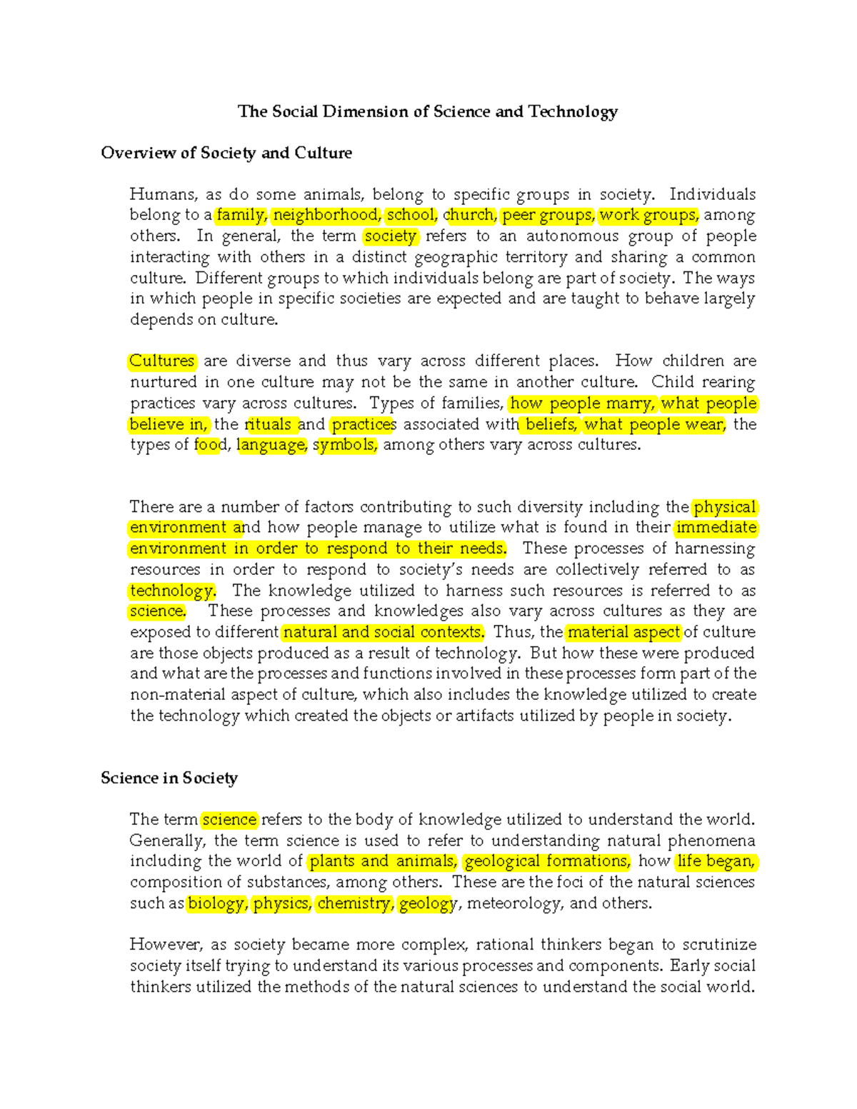 Science and Technology in Everyday Life - The Social Dimension of ...