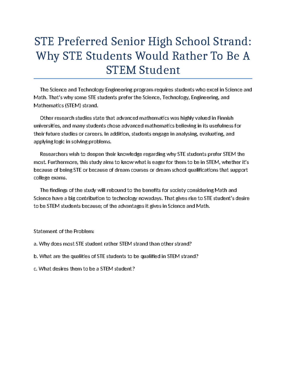 STE Preferred Senior High school Strand - That's why some STE students ...