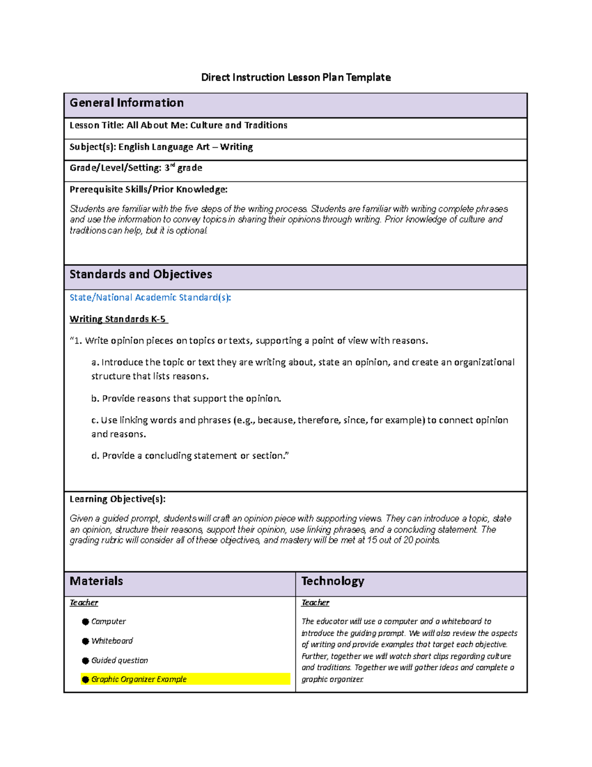 Task 1 - Task 1 - Direct Instruction Lesson Plan Template General Information Lesson Title: All ...
