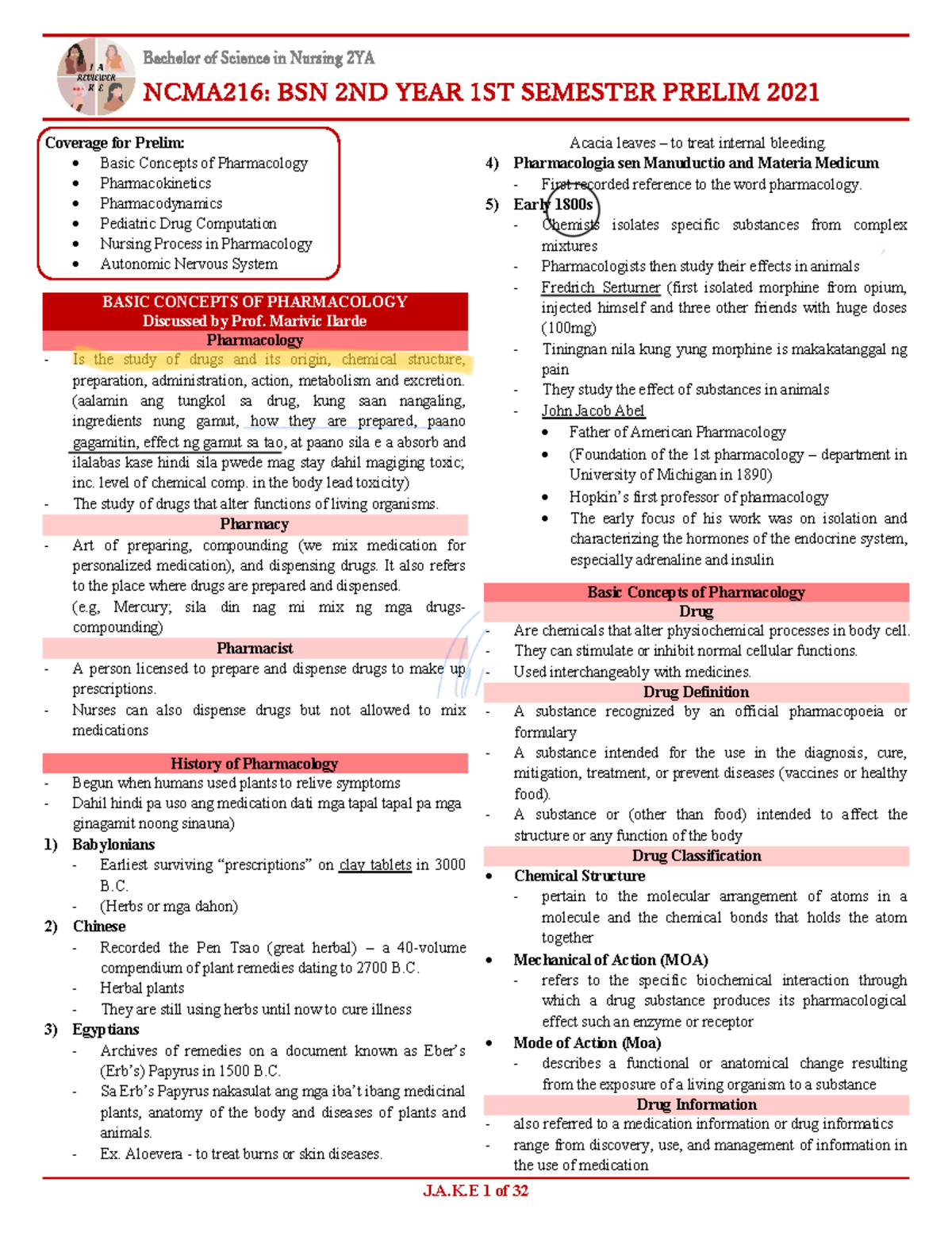 NCMA216 Prelim - Bachelor of Science in Nursing 2YA NCMA216: BSN 2ND YEAR 1ST SEMESTER PRELIM ...