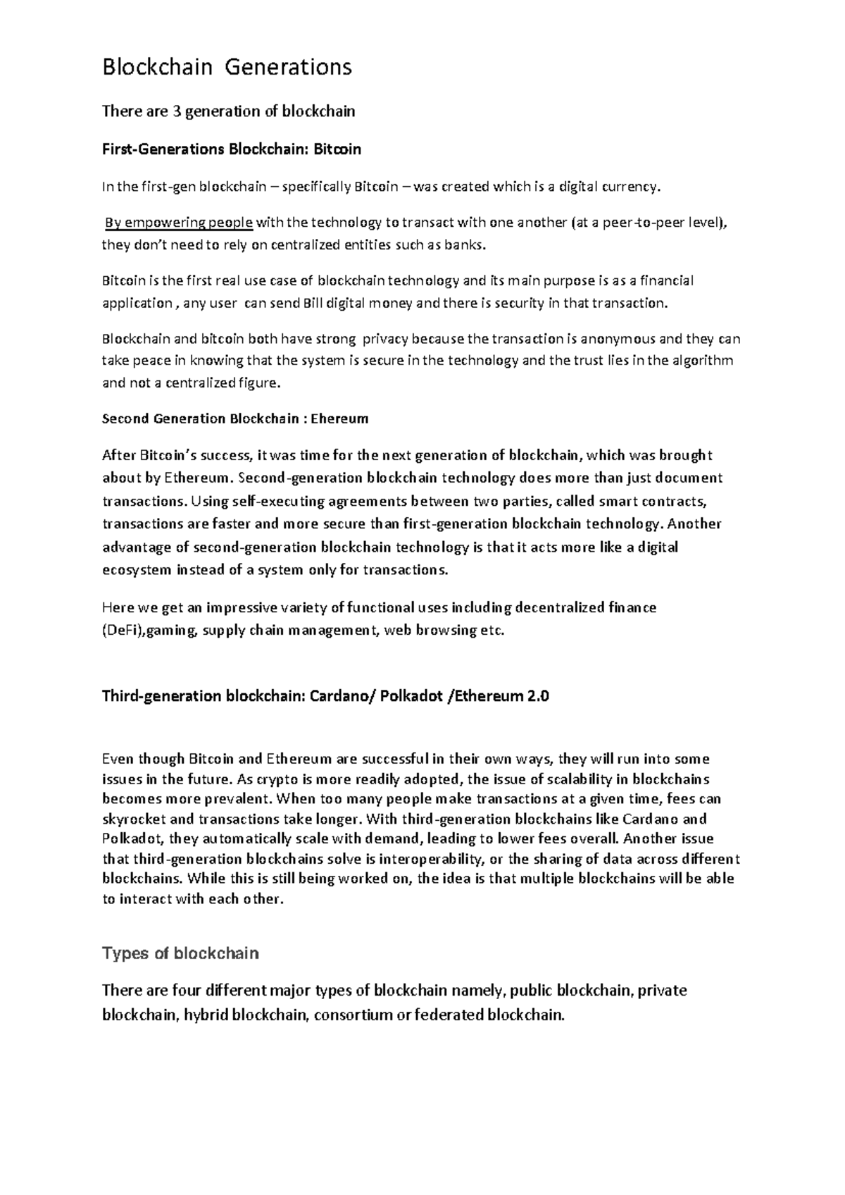 Blockchain chapter 1 - pdf notes - Blockchain Generations There are 3 ...