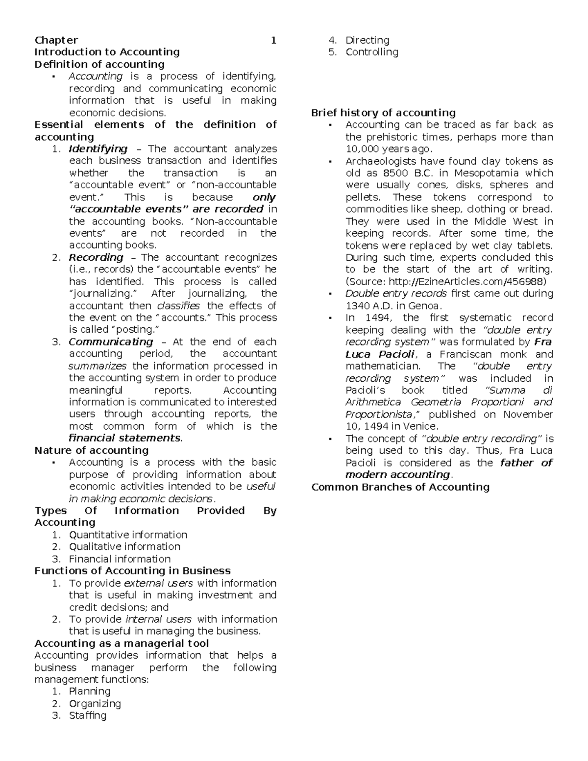 Chapter 1 - lessons 1 to 3 - Chapter 1 Introduction to Accounting ...