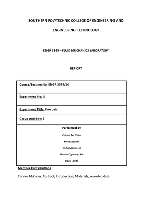 Lab 7 Open Channel Flow - SOUTHERN POLYTECHNIC COLLEGE OF ENGINEERING ...
