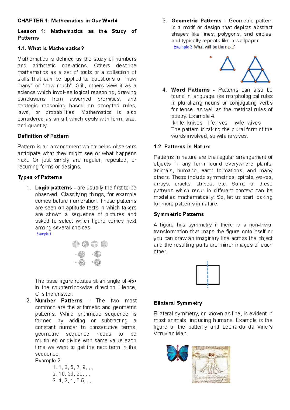 Chapter 1 - Mathematics in Our World - CHAPTER 1: Mathematics in Our World Lesson 1: Mathematics ...